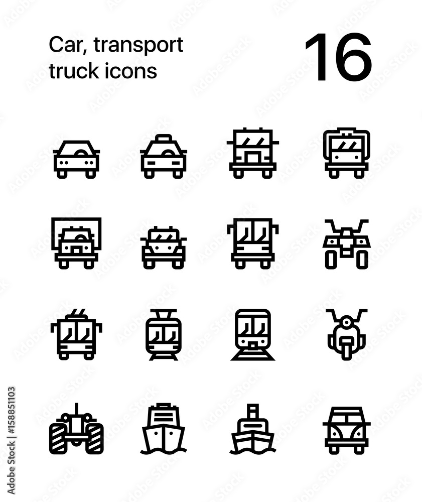 Car, transport, vehicle, truck, train vector flat line icons for web ...