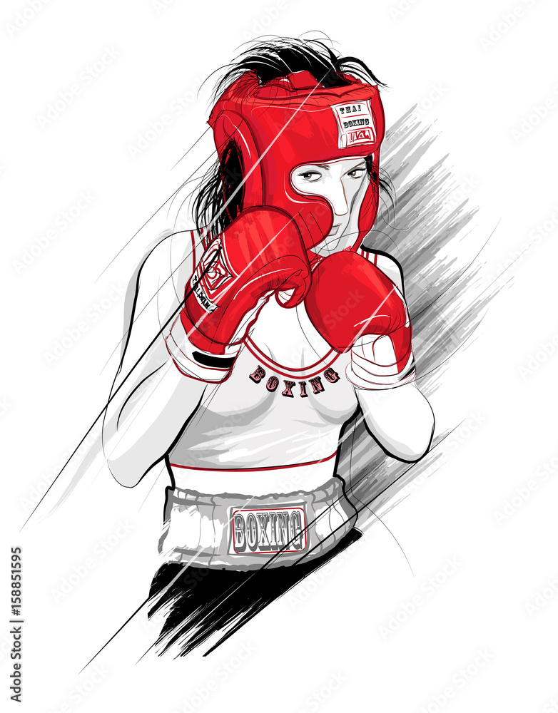 Thai Boxing Woman Fighting Vector Illustration Stock Vector Adobe