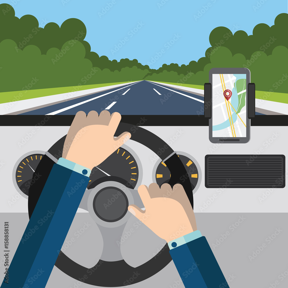 Flat modern vector illustration mobile gps app on the mobile phone with ...