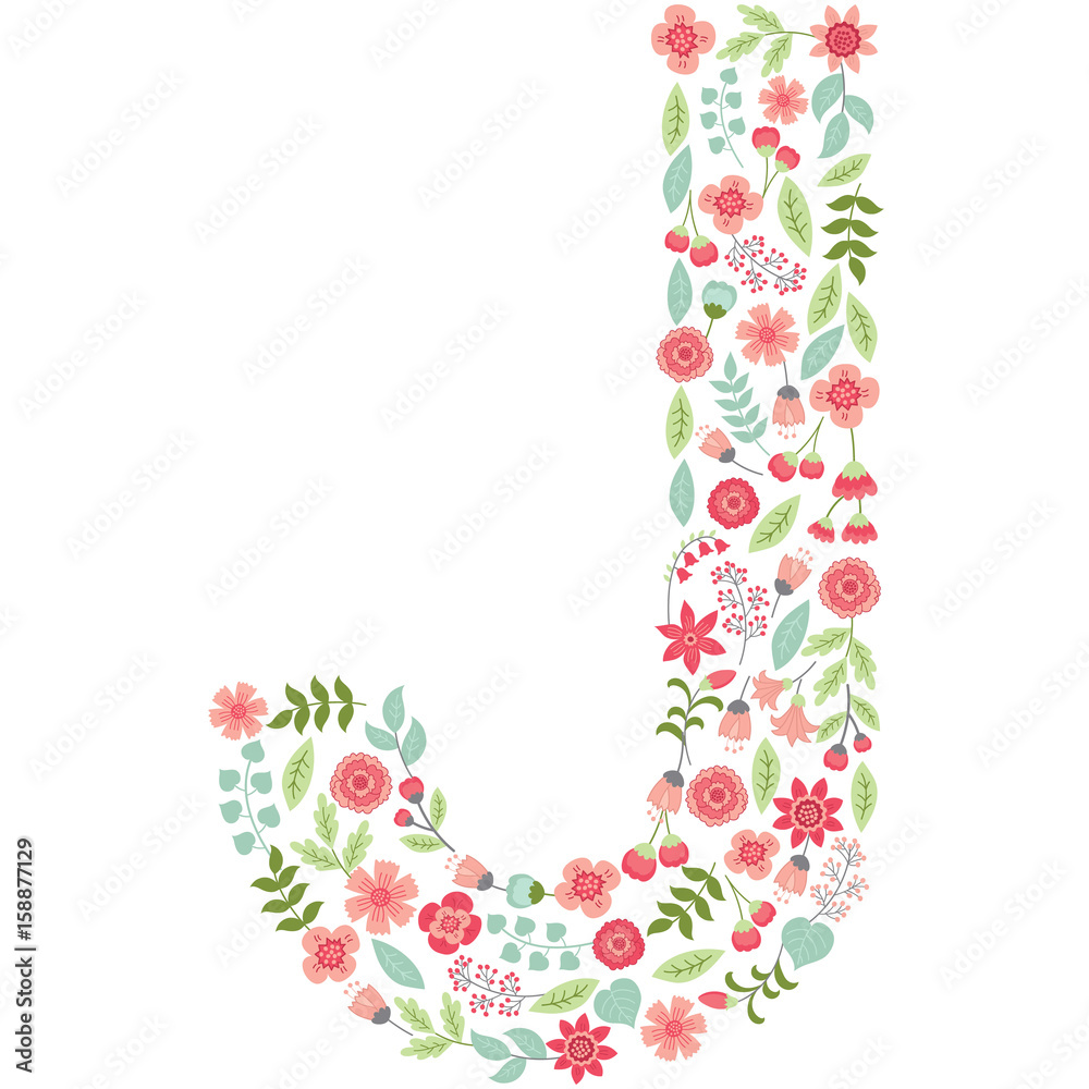 1033964 Vector floral letter J. Vector floral abc. English floral ...
