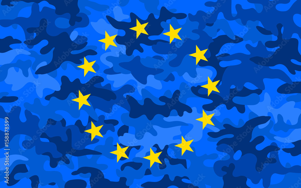 European Union Army - yellow stars and blue camouflage field as ...