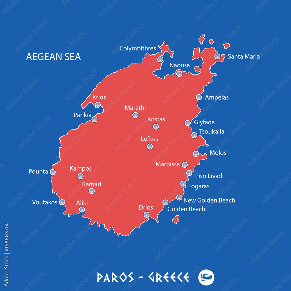 island of paros in greece red map illustration Stock Vector | Adobe Stock