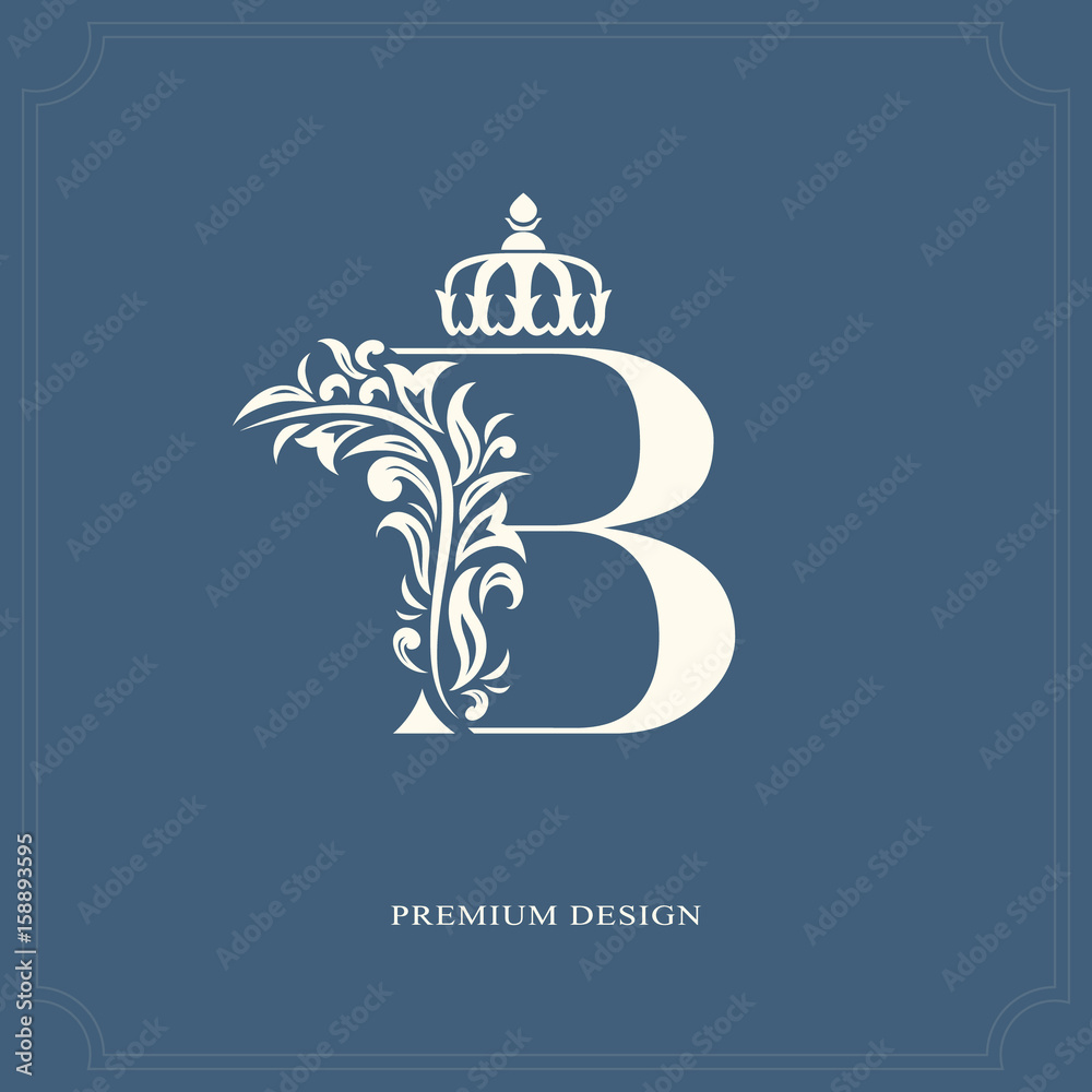Elegant letter B with a crown. Graceful royal style. Calligraphic ...