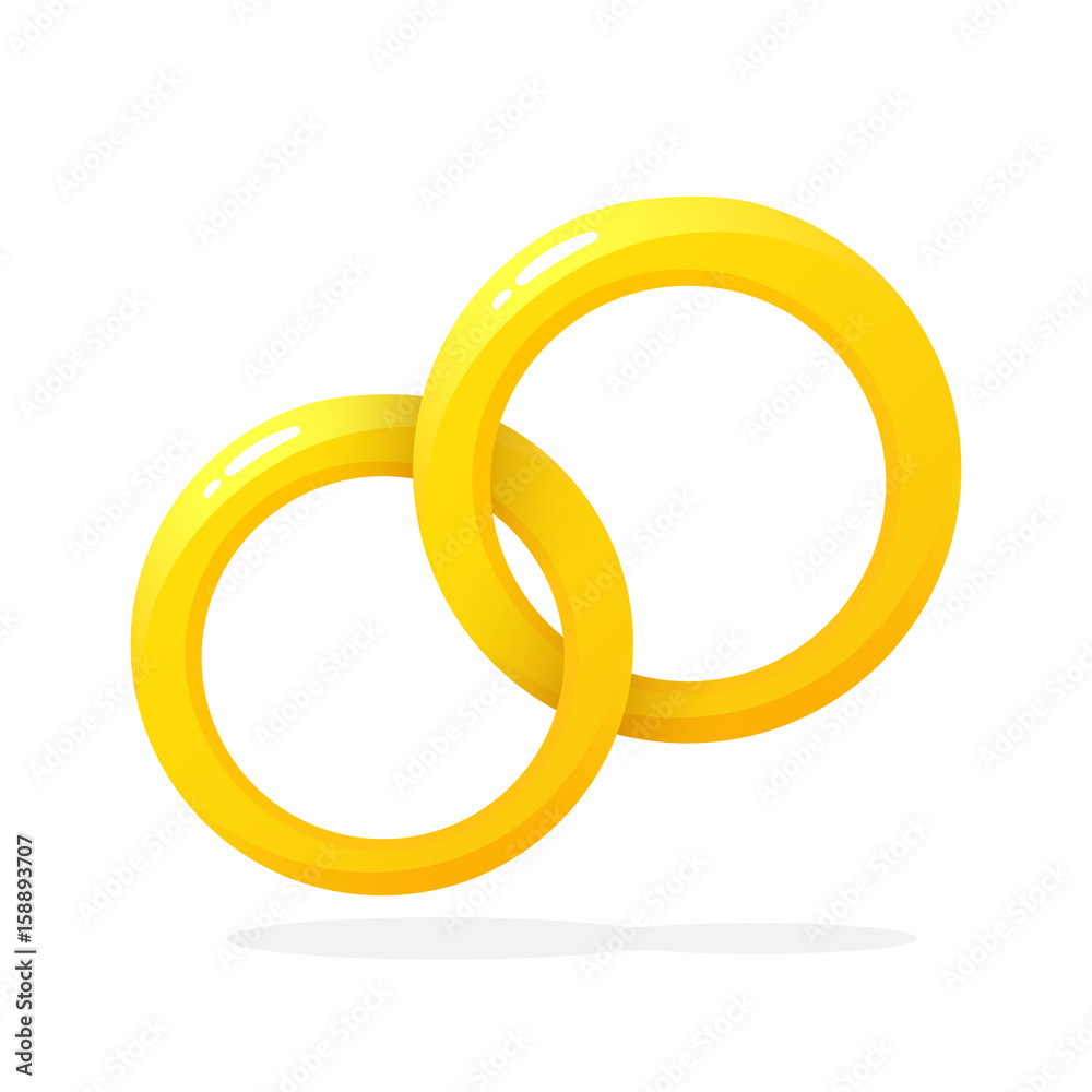 Vector illustration in flat style. Two gold wedding ring. Decoration ...