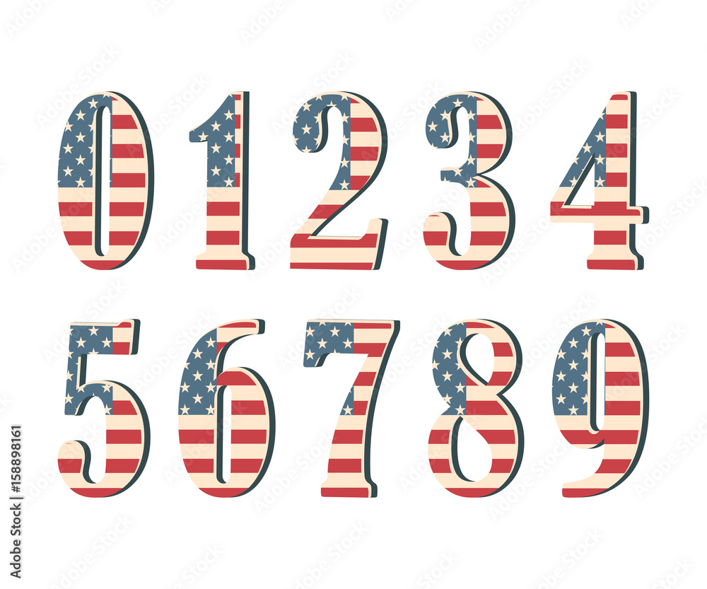 3d numbers with american flag texture isolated on white background ...