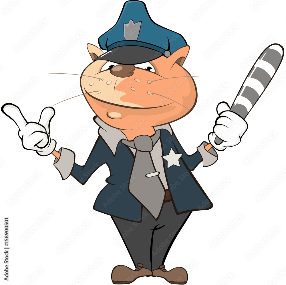 Illustration of a Cute Cat Police Officer. Cartoon Character Stock ...