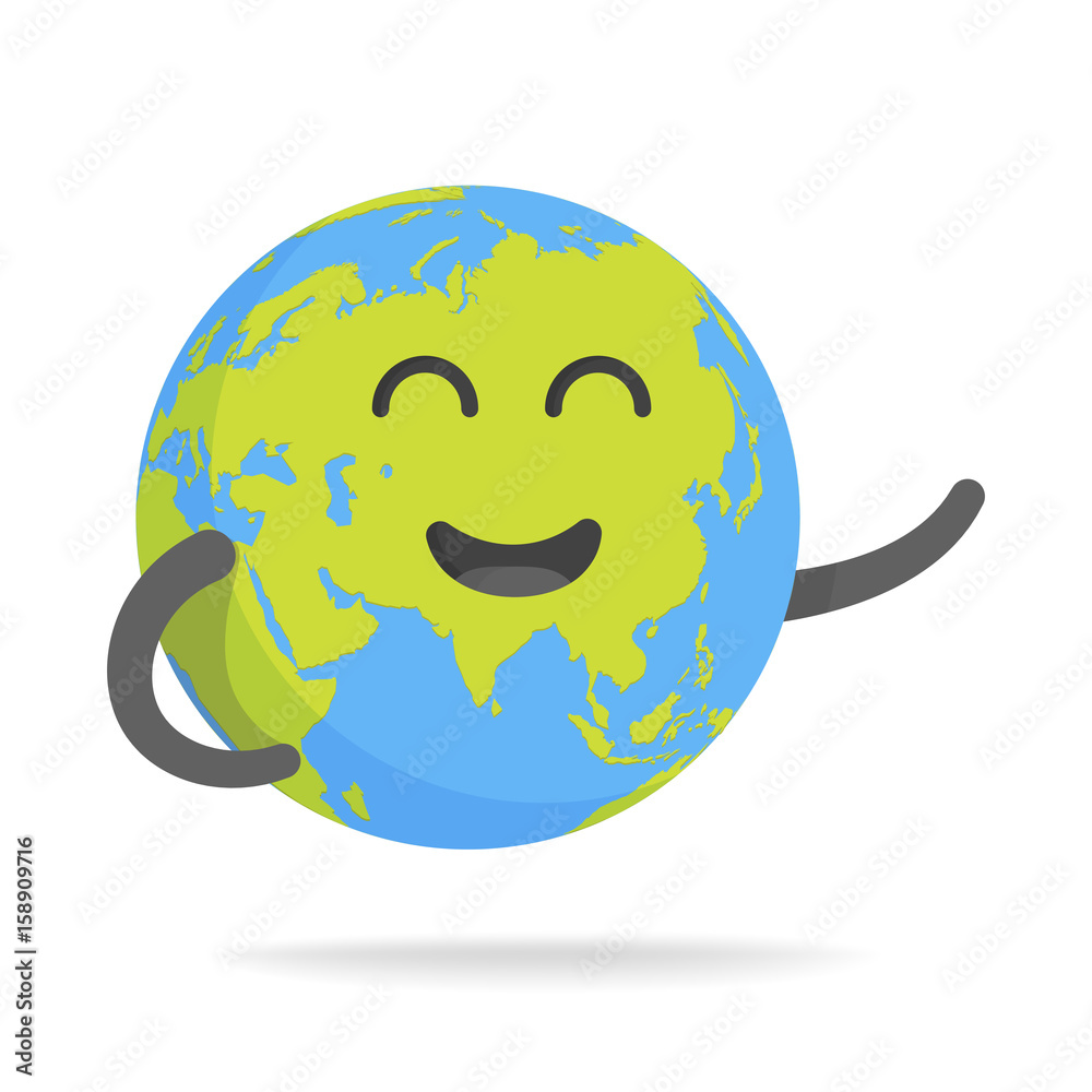 Cute cartoon earth character. World map globe with smiley face and ...