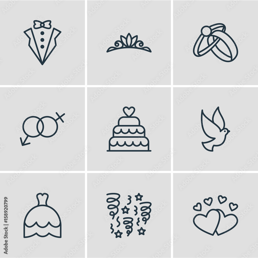 Vector Illustration Of 9 Engagement Icons. Editable Pack Of Patisserie ...