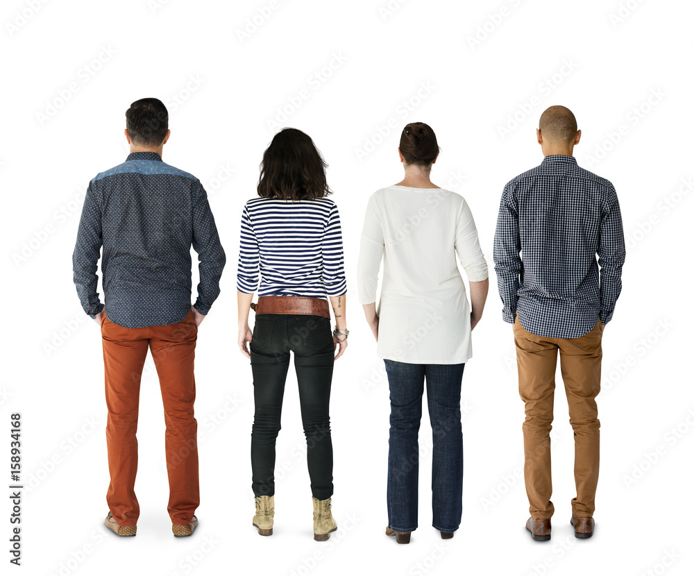 Group of Diverse People Turn Back Side Set Studio Isolated Stock Photo ...