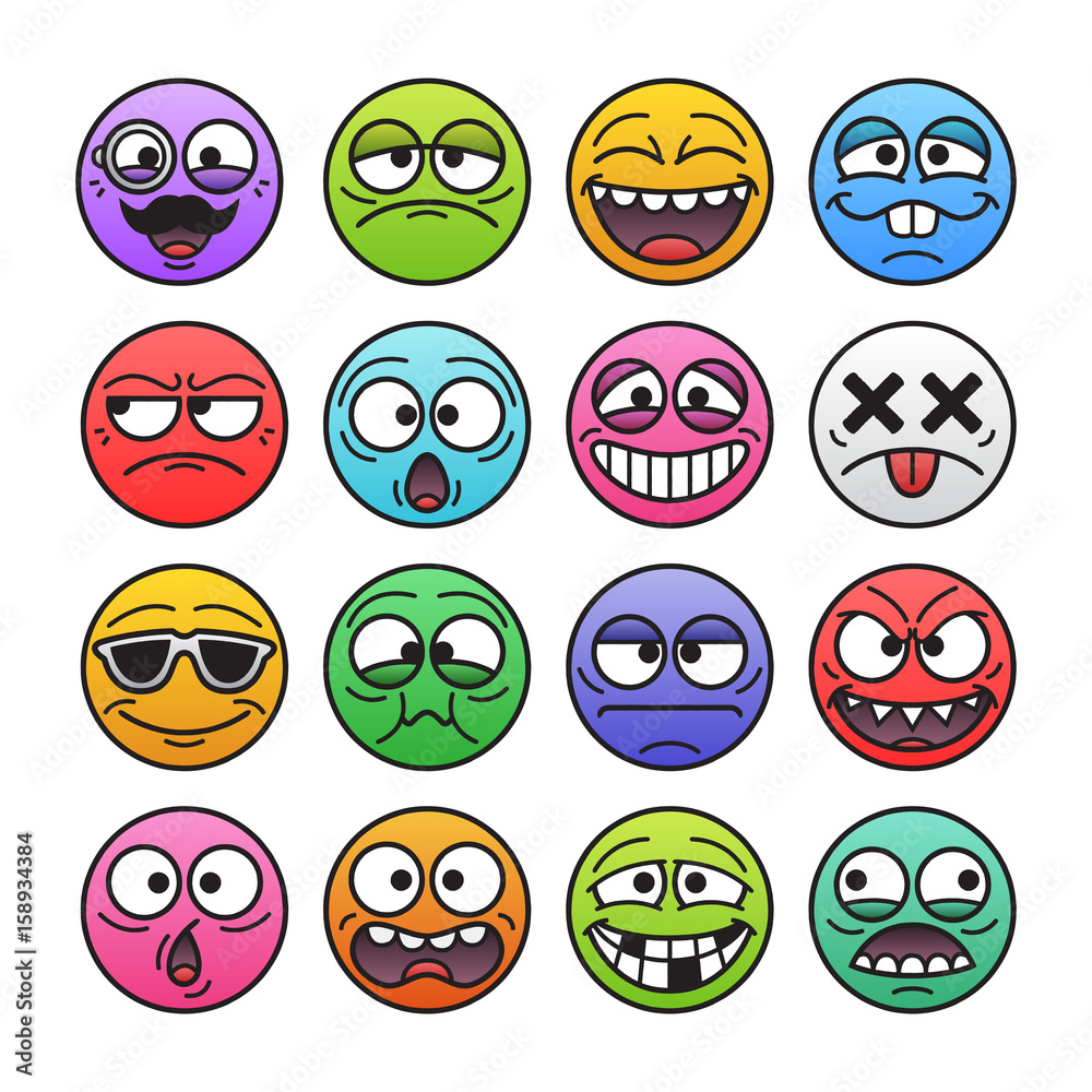 Collection de smileys - couleur Stock Vector | Adobe Stock