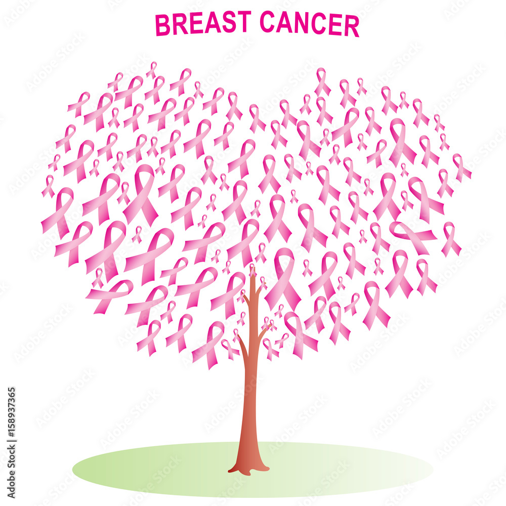 breast cancer awareness pink ribbon tree concept element vector ...