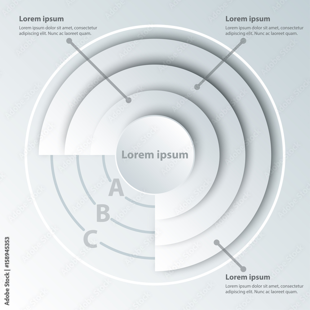 Simple white 3d paper circle in four layer topics for website ...