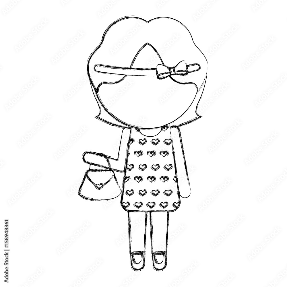 sketch draw faceless cute little girl vector illustration graphic ...