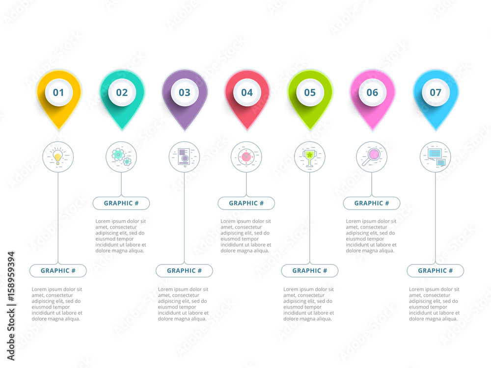 Clean minimalistic business 7 step process chart infographics with step ...