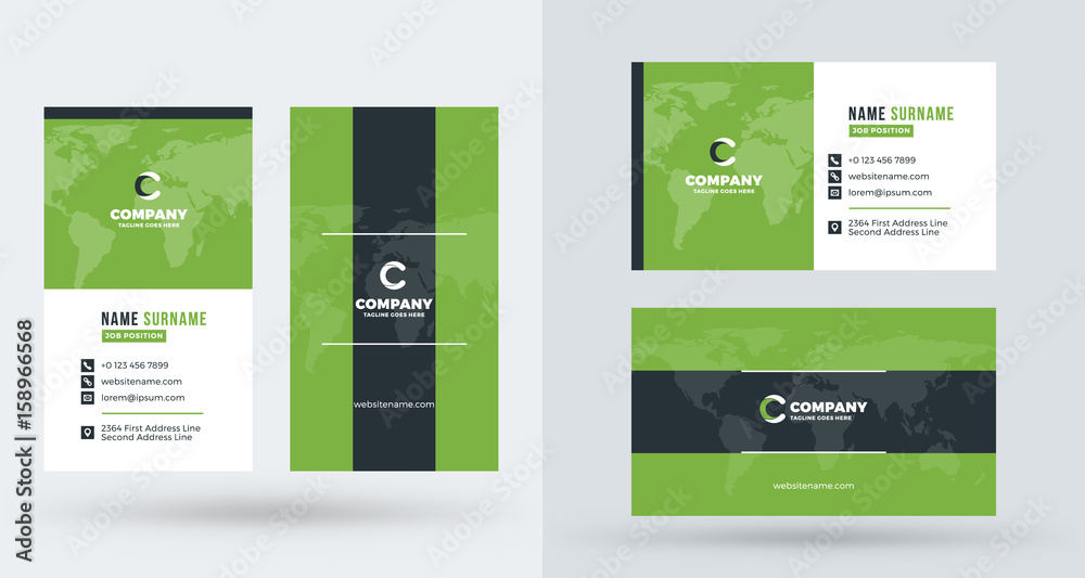 Double-sided creative business card template. Portrait and landscape ...