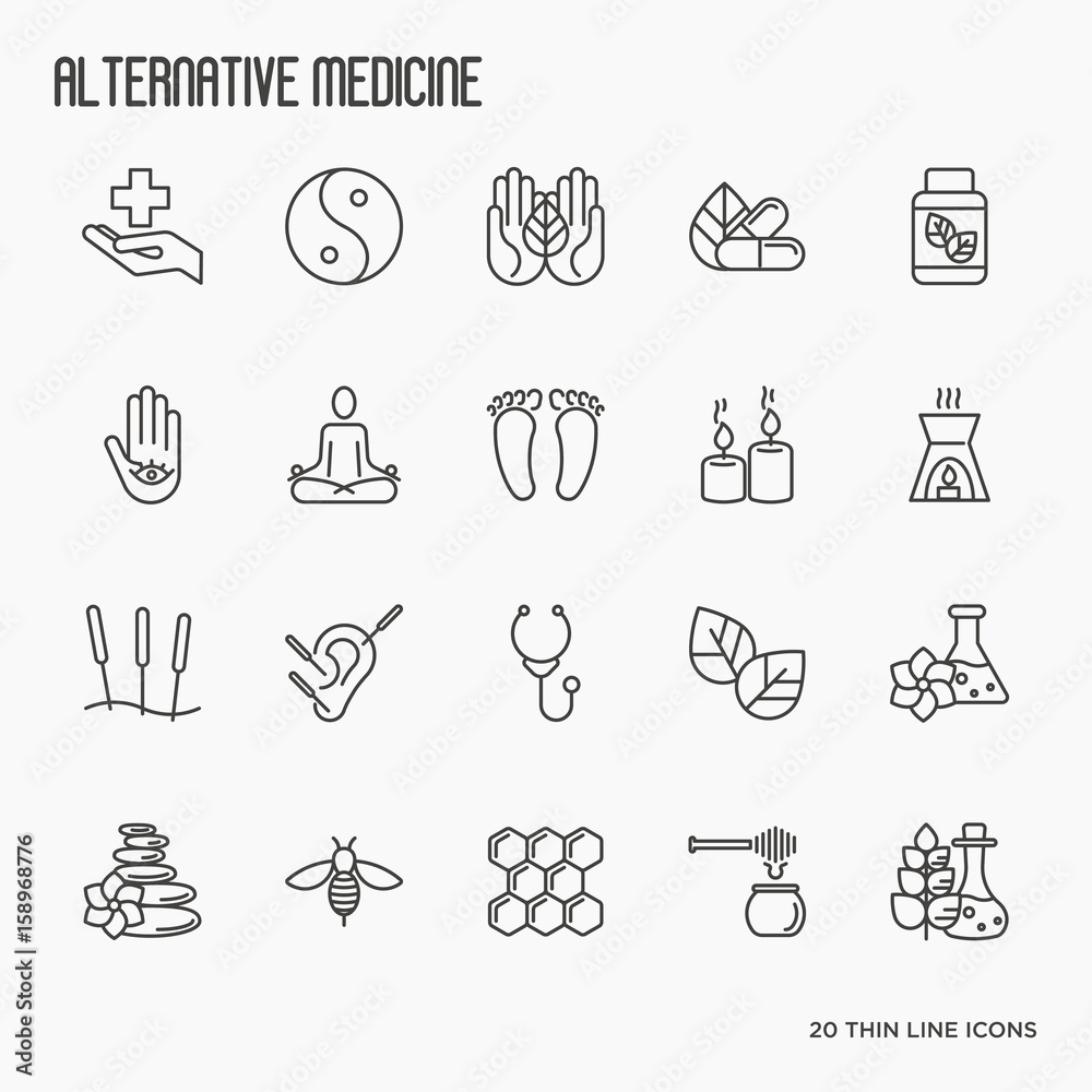 Alternative medicine thin line icon set. Elements for app or web site ...