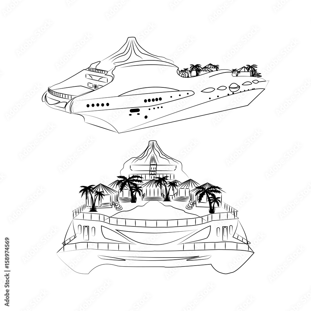 Ship, luxury boat, yacht, vessel isolated on white background, side ...