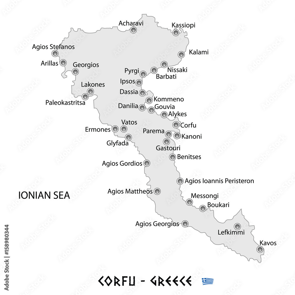 island of corfu in greece white map illustration Stock Vector | Adobe Stock