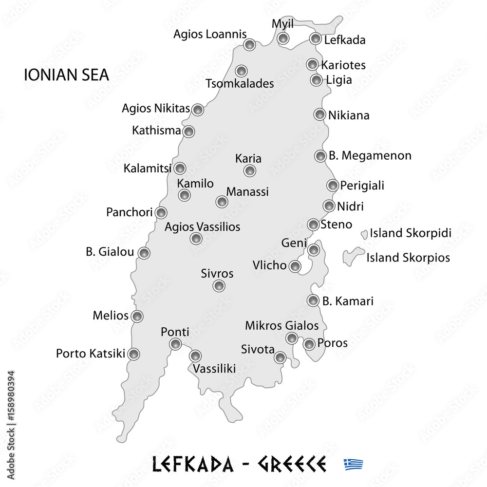 island of lefkada in greece white map illustration Stock Vector | Adobe ...