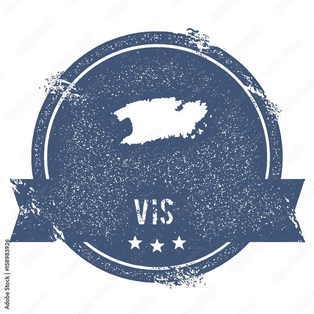 Vis logo sign. Travel rubber stamp with the name and map of island ...
