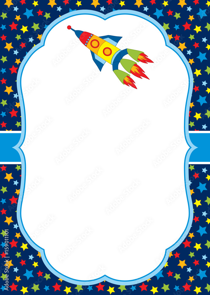 Vector Card Template with a Space Rocket on Stars Background. Stock ...