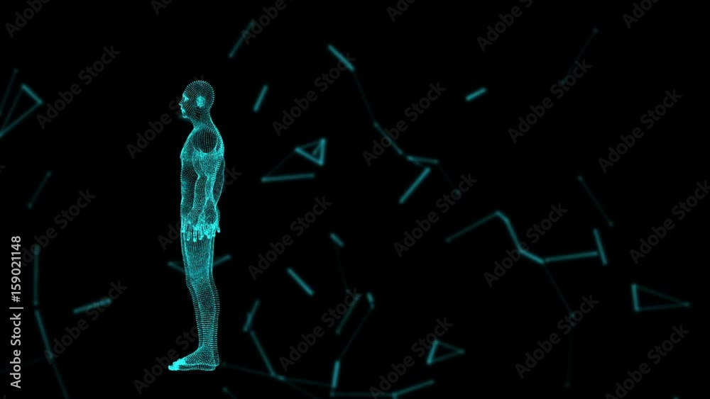Background with animation of abstract interface. Human body, head ...