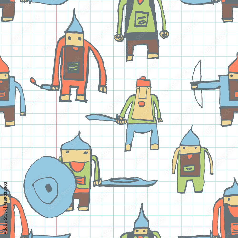 Hero seamless pattern. Astonishing child's drawing with school pen ... Hero seamless pattern. Astonishing child's drawing with school pen ...