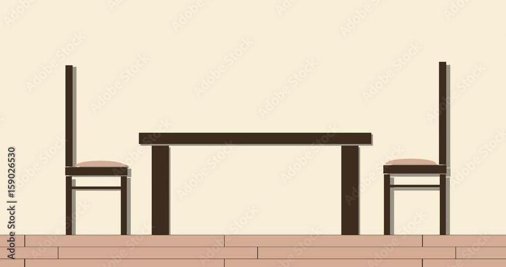 Modern Dining Room Interior cartoon animation in 2D with table, chairs ...