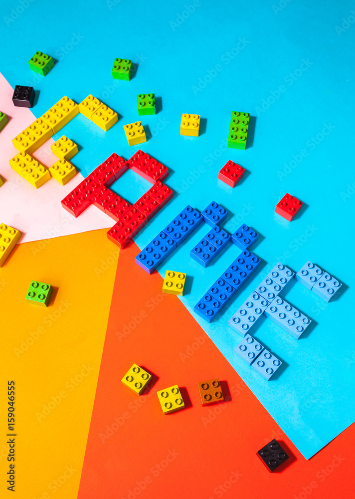 Word Game made with stuck blocks for kids on colorful background Stock ...