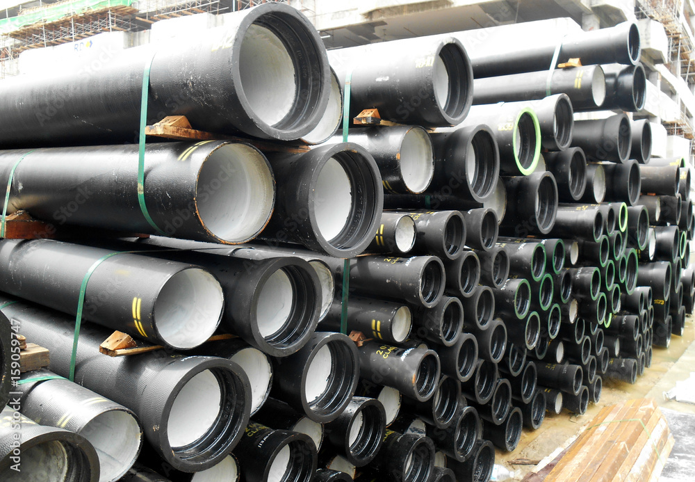 Underground sewerage pipe stacking at the storage area in the ...