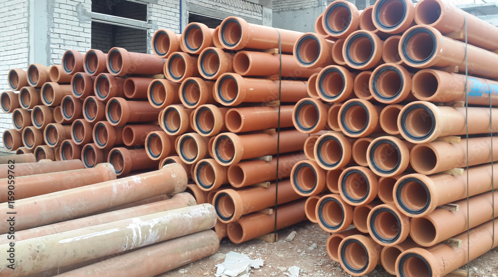 Underground sewerage pipe stacking at the storage area in the ...