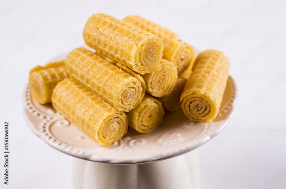 Crispy waffle rolls Stock Photo | Adobe Stock
