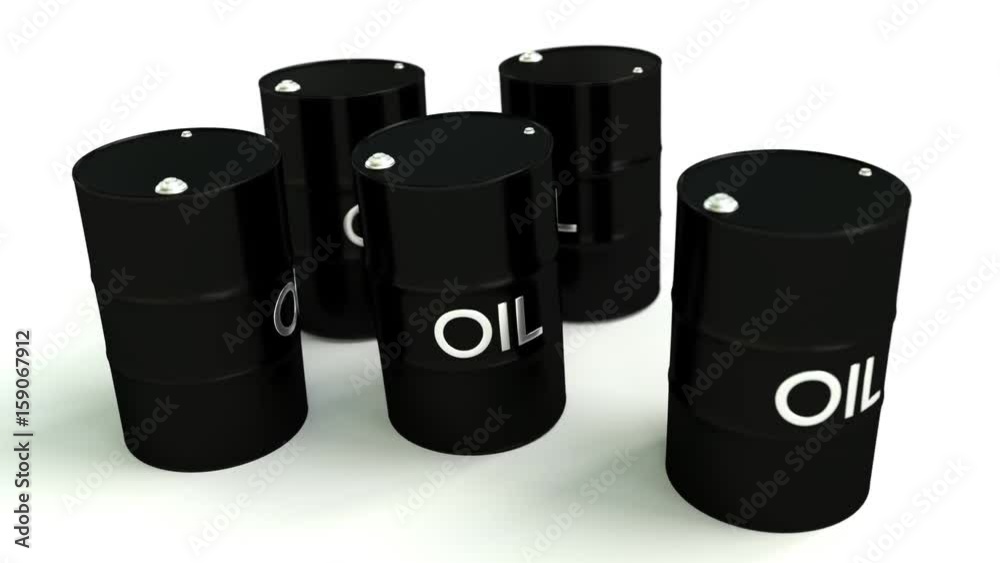 Vidéo Stock Animated falling and balancing five barrels of crude oil ...