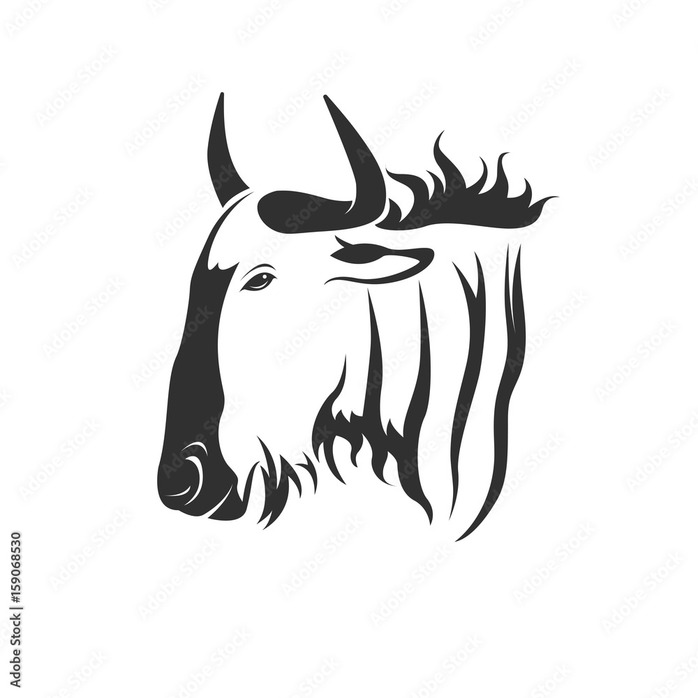 Vector of a wildebeest head on white background. Wild Animals. Stock ...