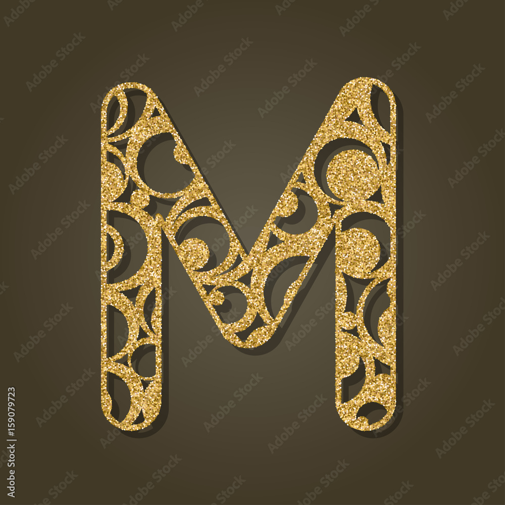 Gold letter M for laser cutting. English alphabet. Vector illustration ...