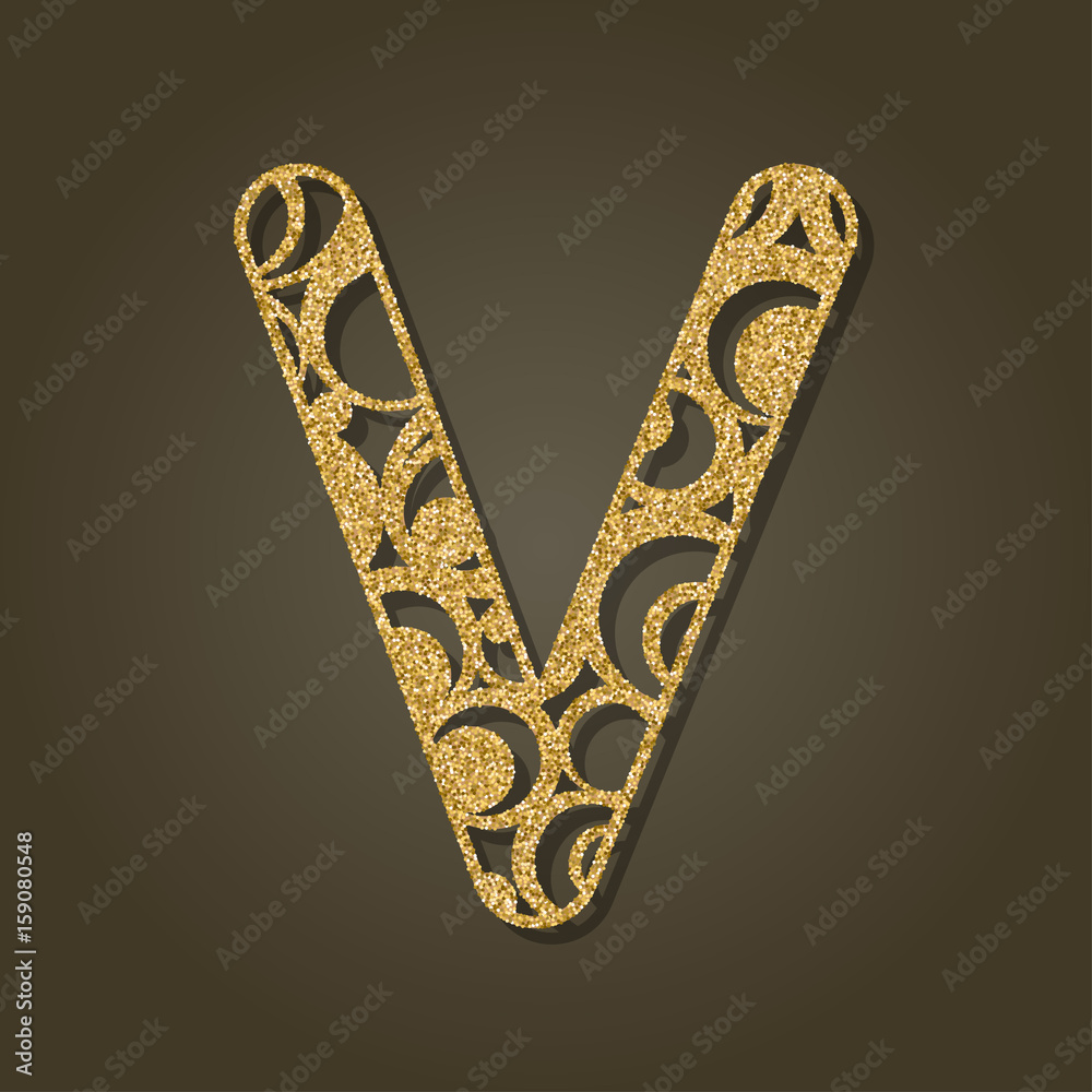 Gold letter V for laser cut. English alphabet. Vector illustration ...