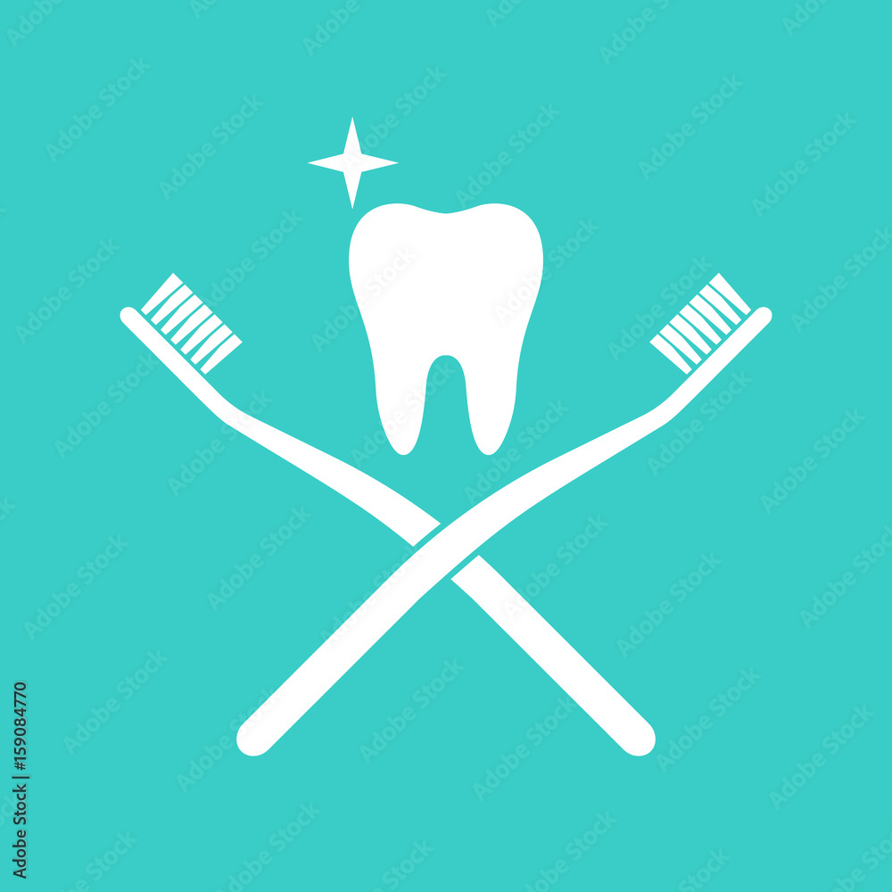 Brush teeth icon silhouette. Healthy tooth pictogram between two cross ...