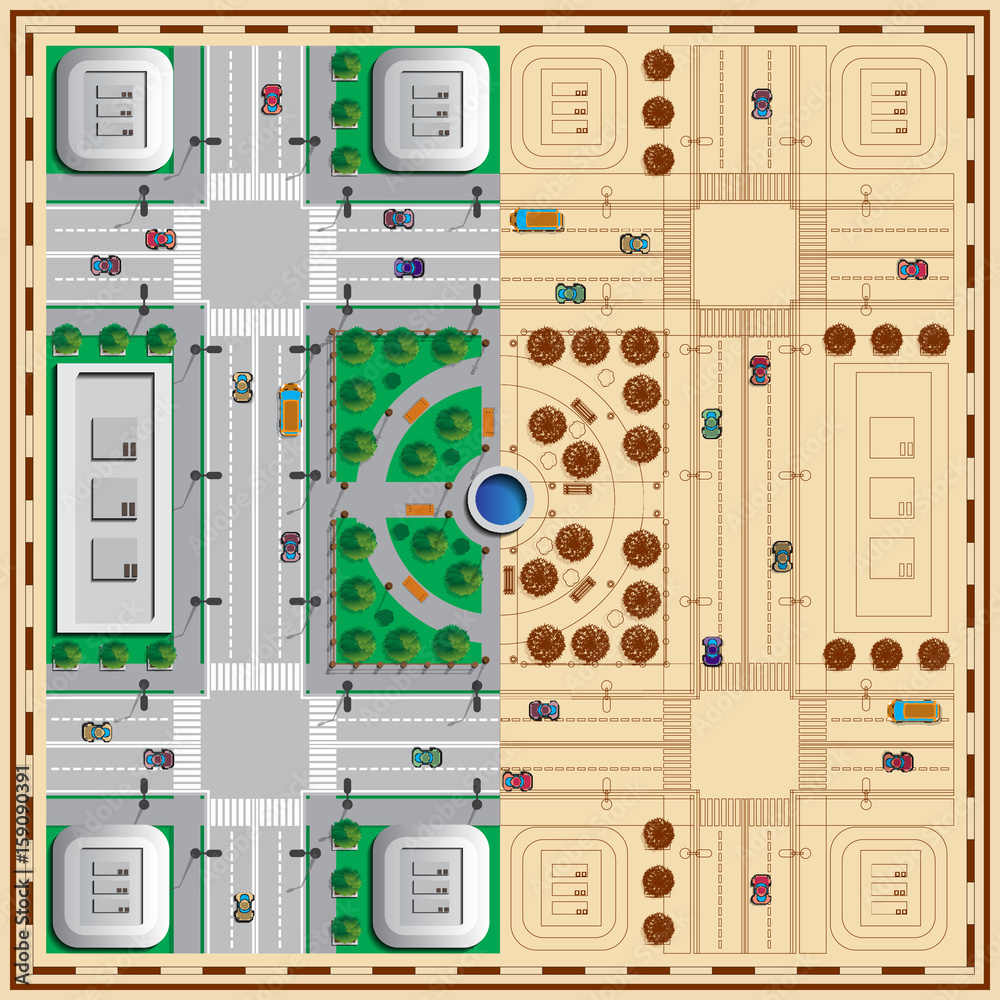 City Plan. View from above. Vector illustration. Stock Vector | Adobe Stock