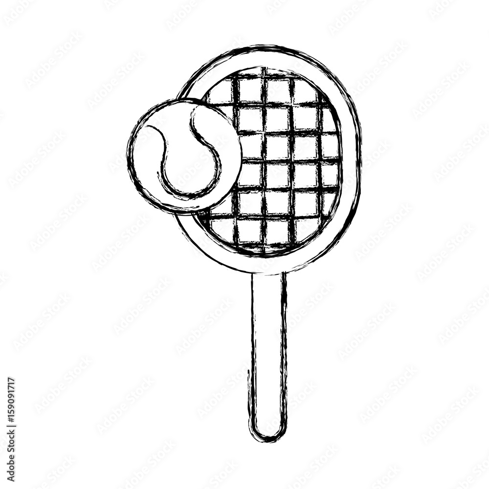 sketch draw tennis racket and ball cartoon vector grapphic design Stock ...