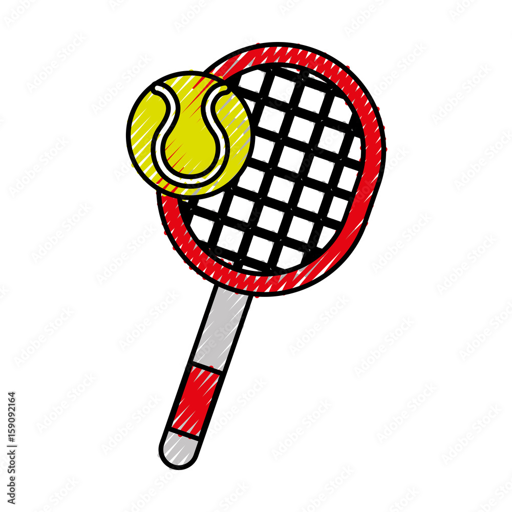 scribble tennis racket and ball cartoon vector grapphic design Stock ...