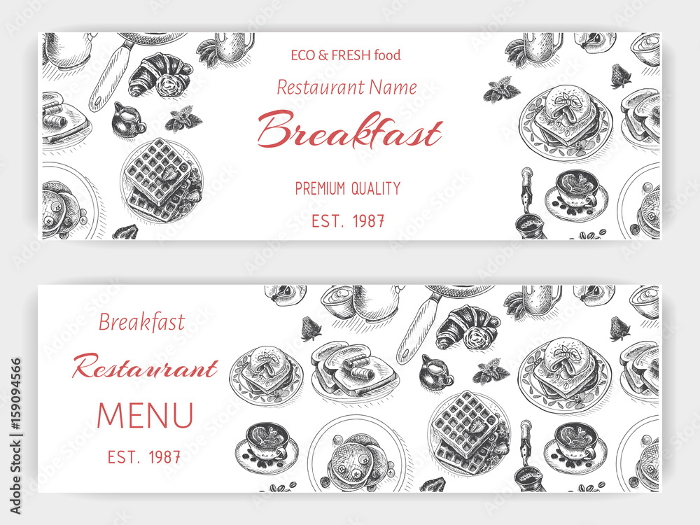 Vector illustration sketch - breakfast. Card Menu brunch. design ...
