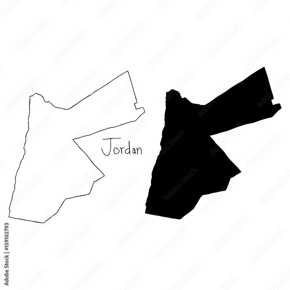 outline and silhouette map of Jordan - vector illustration hand drawn ...