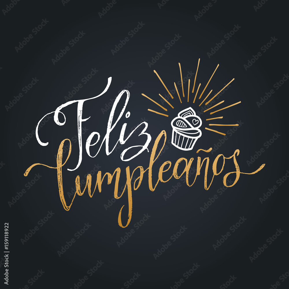 Vector Feliz Cumpleanos, translated Happy Birthday lettering design ...