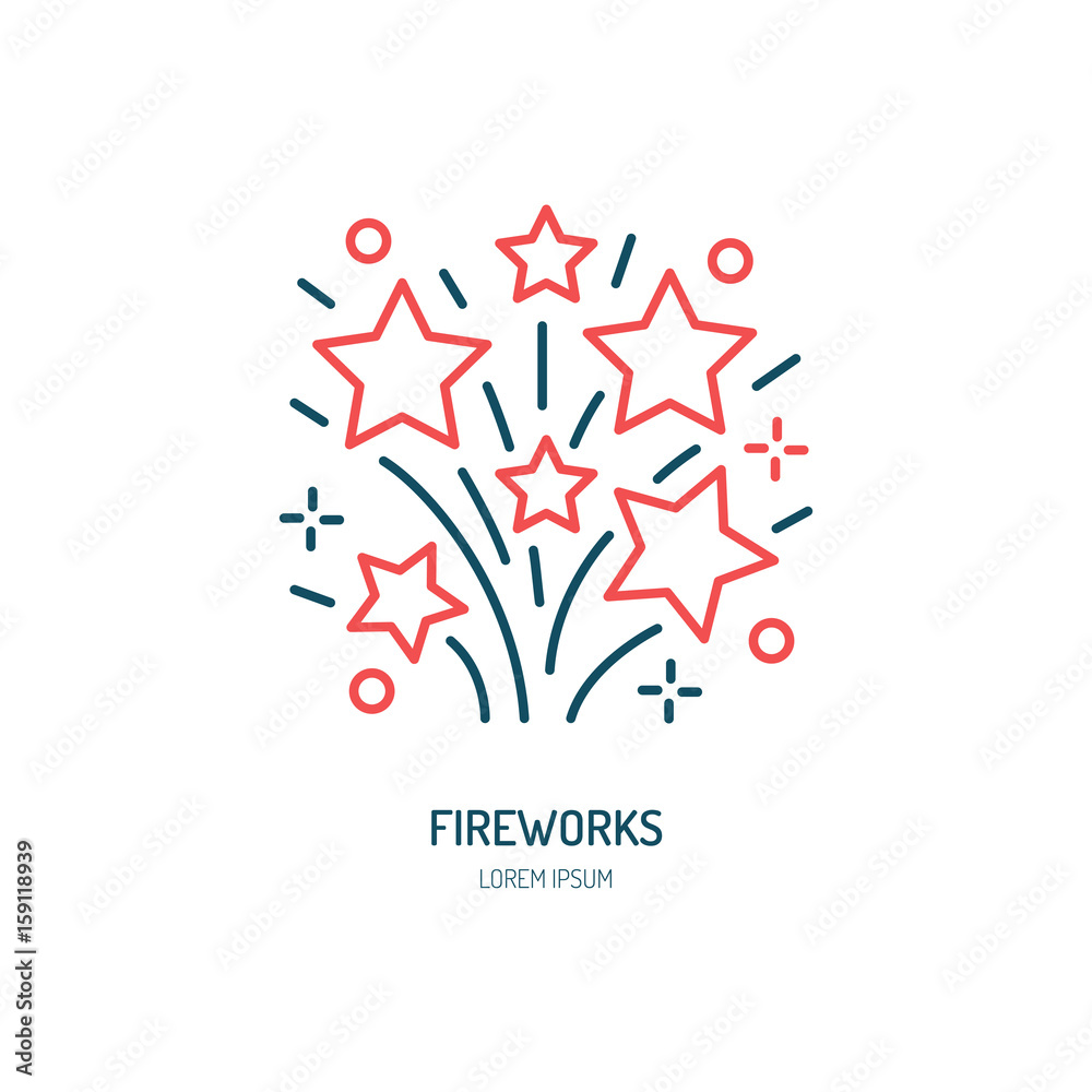 Fireworks line icon. Vector logo for event service. Linear illustration ...
