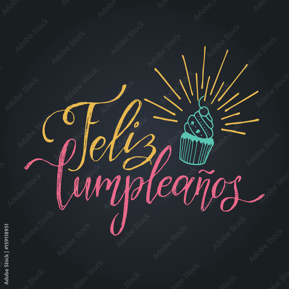 Vector Feliz Cumpleanos, translated Happy Birthday lettering design ...