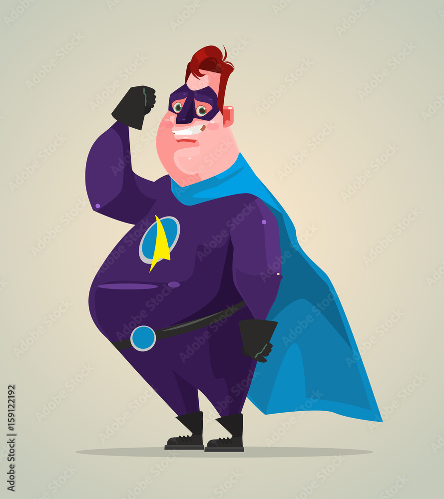 Happy smiling fat big super hero character. Vector flat cartoon ...
