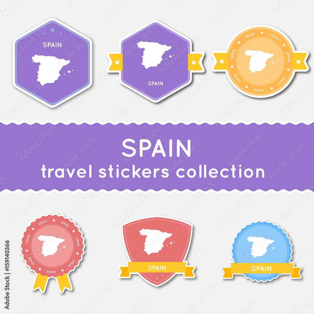 Spain travel stickers collection. Big set of stickers with US state map ...