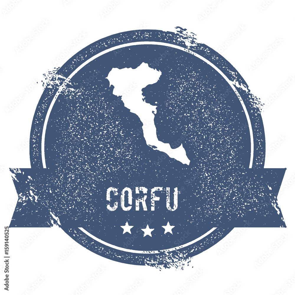 Corfu logo sign. Travel rubber stamp with the name and map of island ...