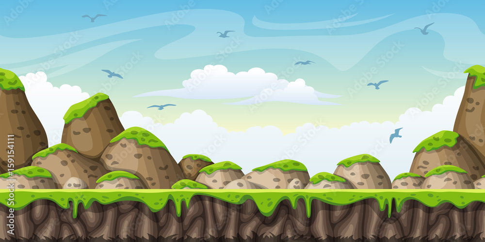 Seamless cartoon nature background. Vector illustration with separate ...