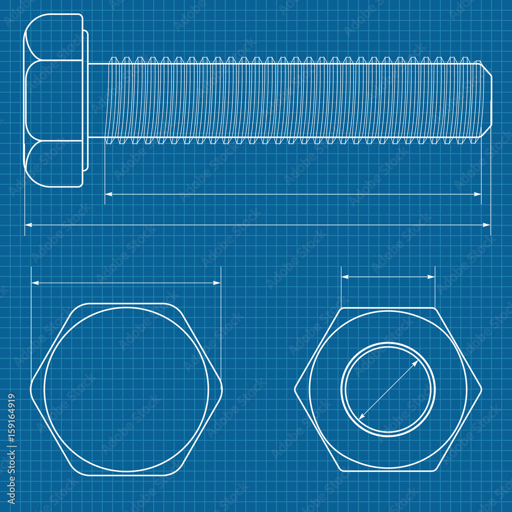 Metal bolt technical drawing on blueprint graph paper Stock Vector ...